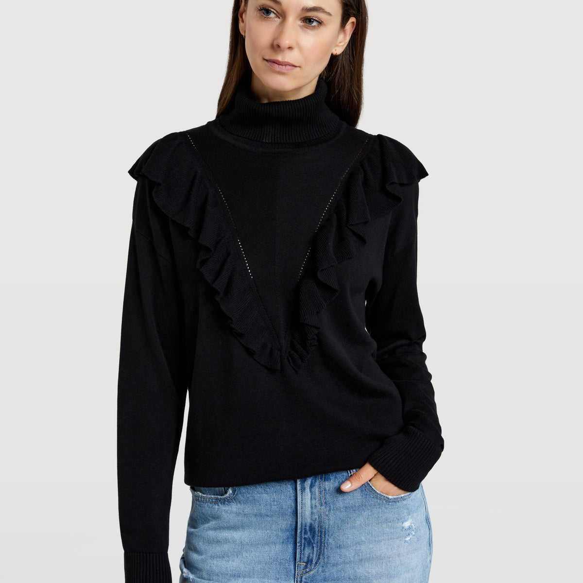 High neck frilled sweater – Sacoor Brothers Singapore