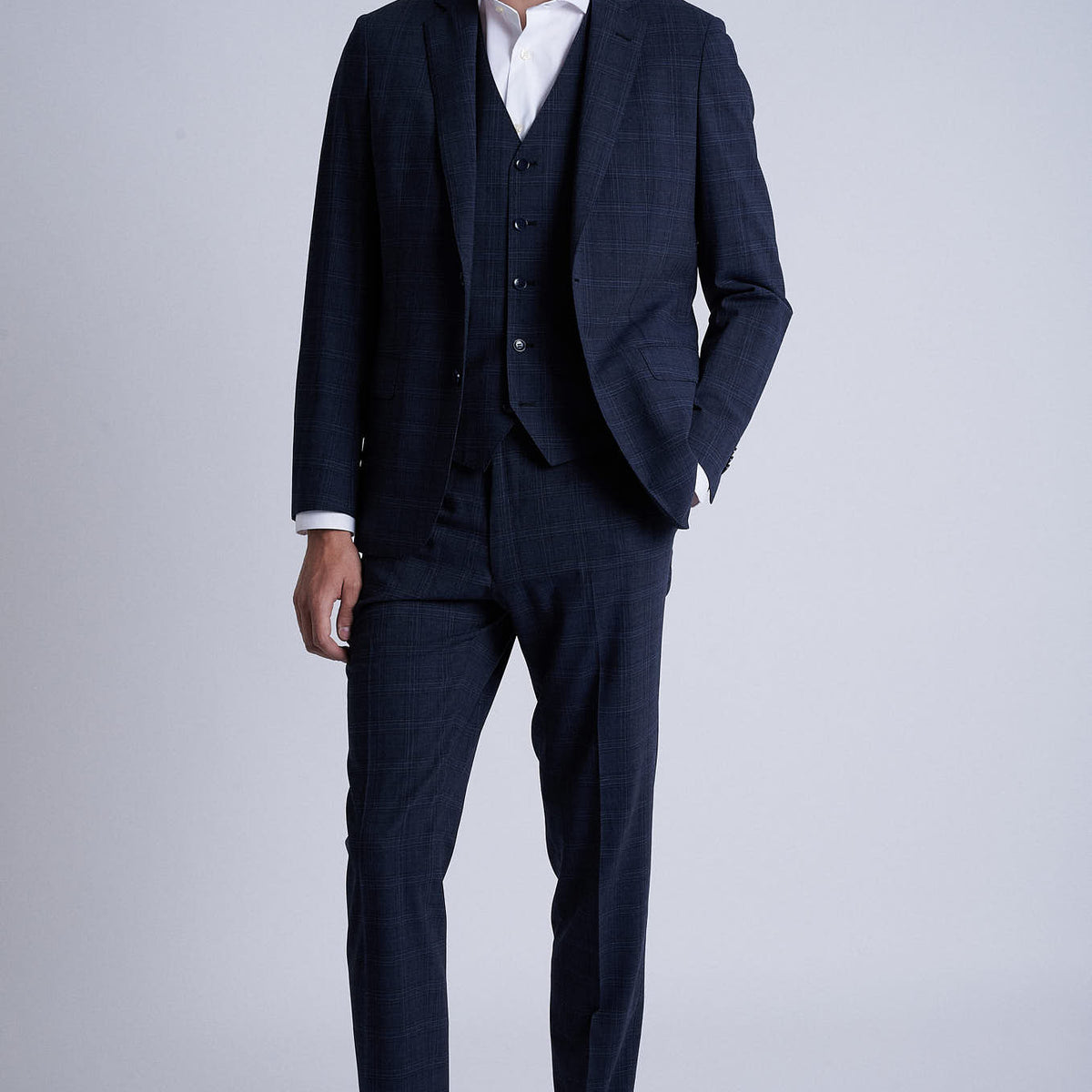 Slim fit stretch blended wool 3 pieces suit half canvas construction A ...