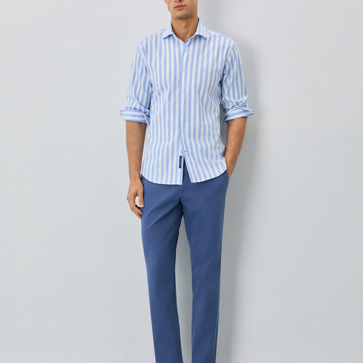 Slim Fit Shirt With Open Collar In BCI Cotton With Stripes – Sacoor ...
