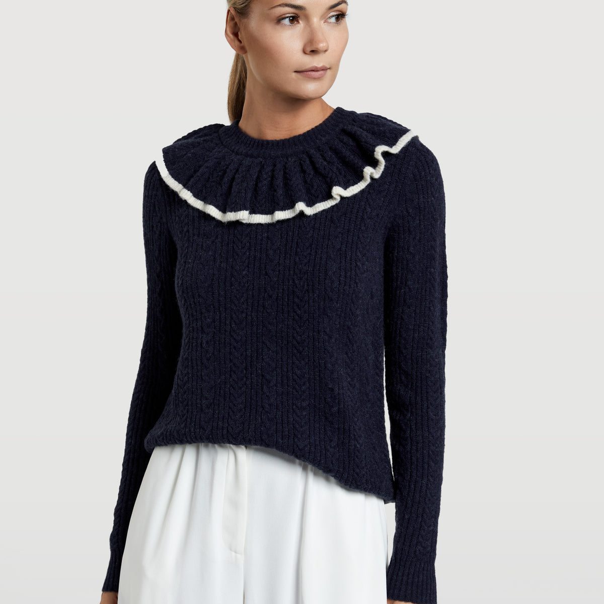 Braided effect sweater with frill – Sacoor Brothers Singapore