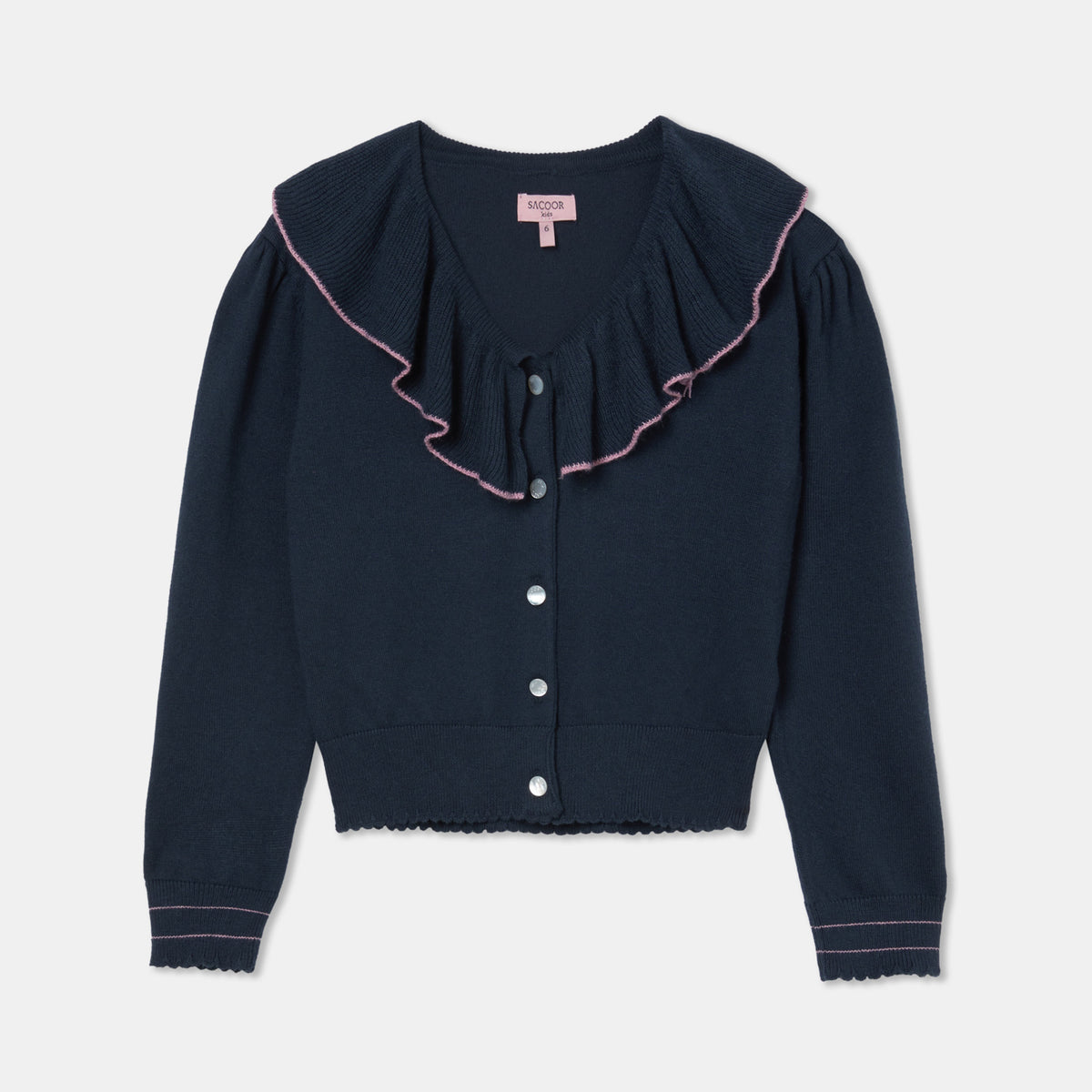 Long Sleeve Buttoned Cardigan with Collar Frill – Sacoor Brothers Singapore