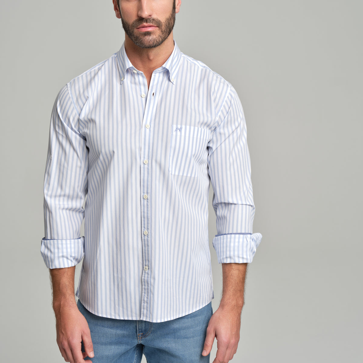 Regular fit sport striped BCI Cotton shirt with pocket – Sacoor ...