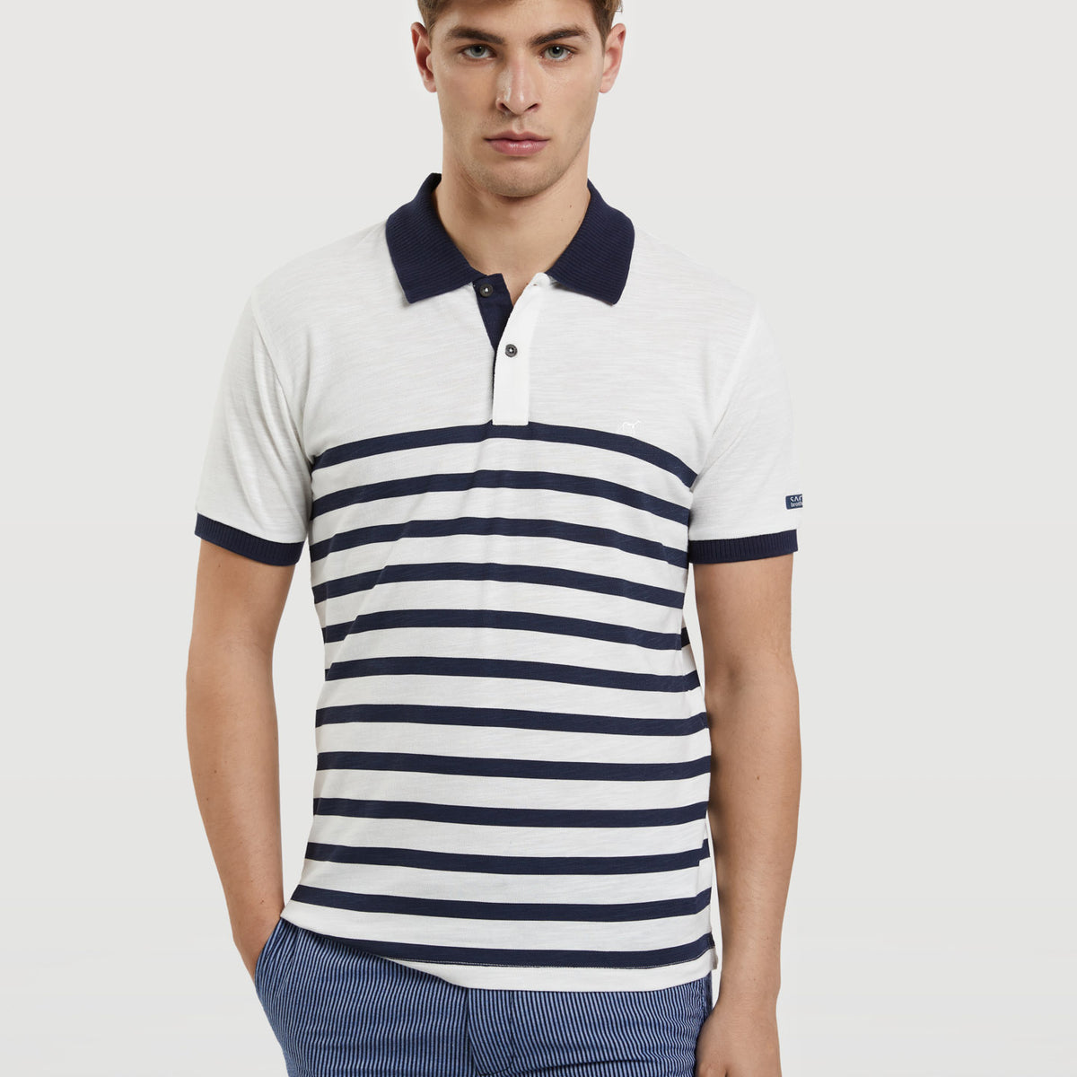 Polo Piqué Shirt With Printed Stripes – Sacoor Brothers Singapore